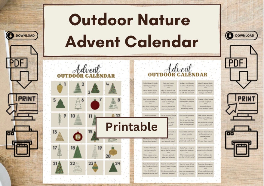 Printable Outdoor Nature Advent Calendar for Kids and Families, DIY ...
