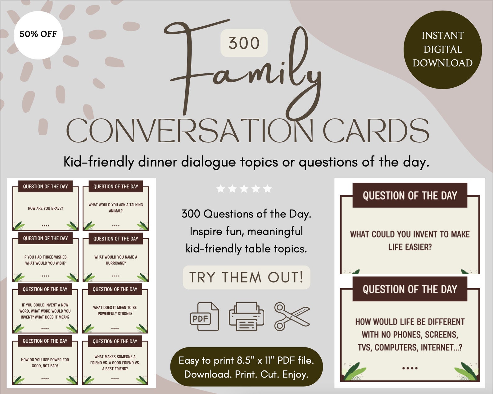 Family Conversation Starter Cards, 300 Table Topics (digital Download ...