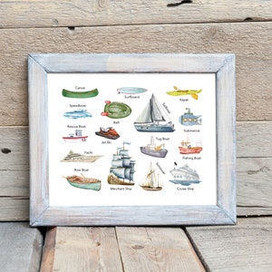 Boats Watercolor Printable Wall Art, Nautical Theme Nursery Art, Boy's ...