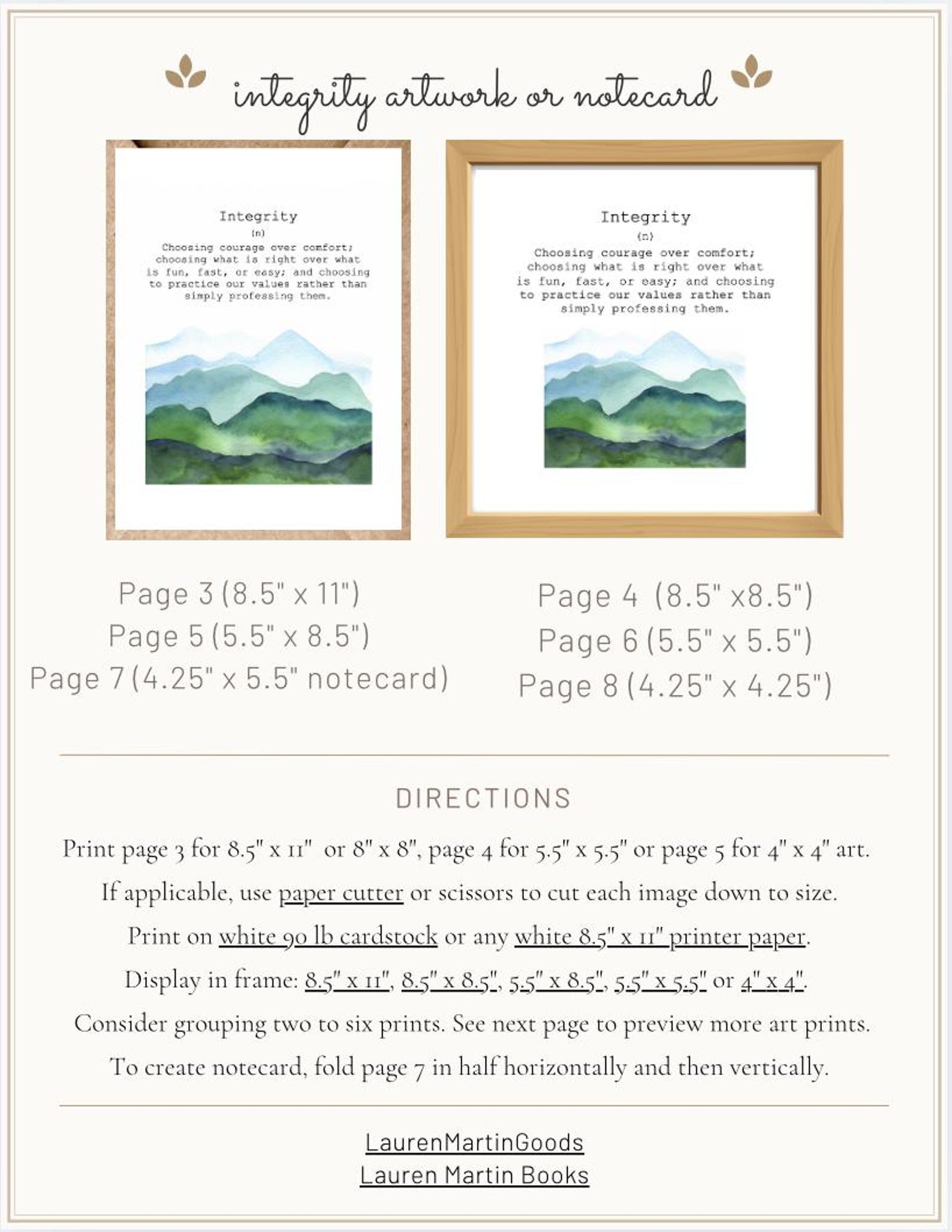 Integrity Word of the Year Printable Wall Art Sign, Character Building ...