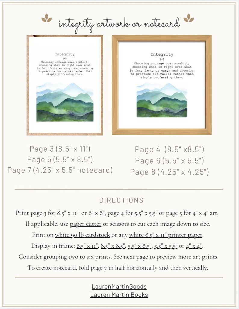 Integrity Word of the Year Printable Wall Art Sign, Character Building ...