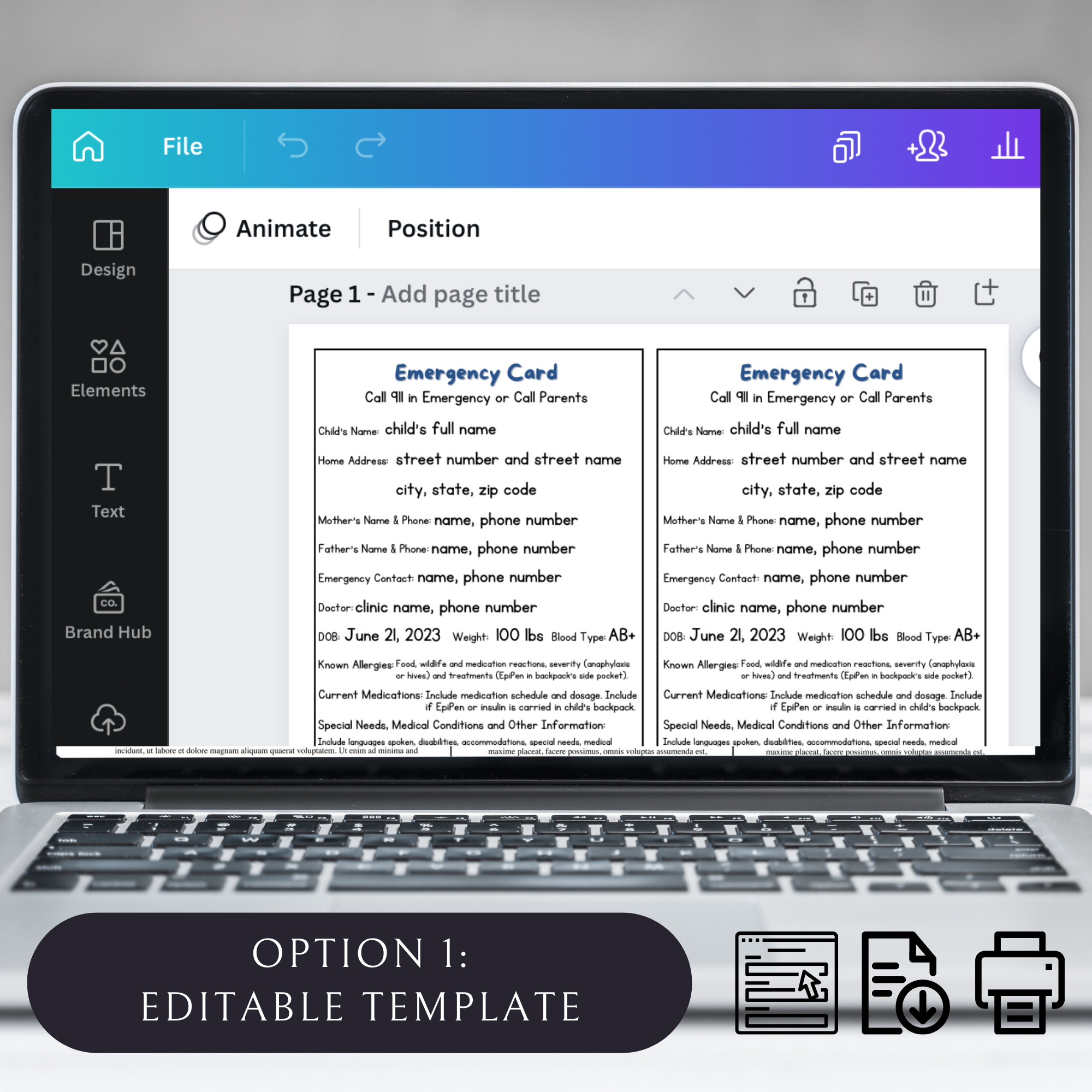 Emergency Contact and Medical Information Card for Kids | Child Safety ...