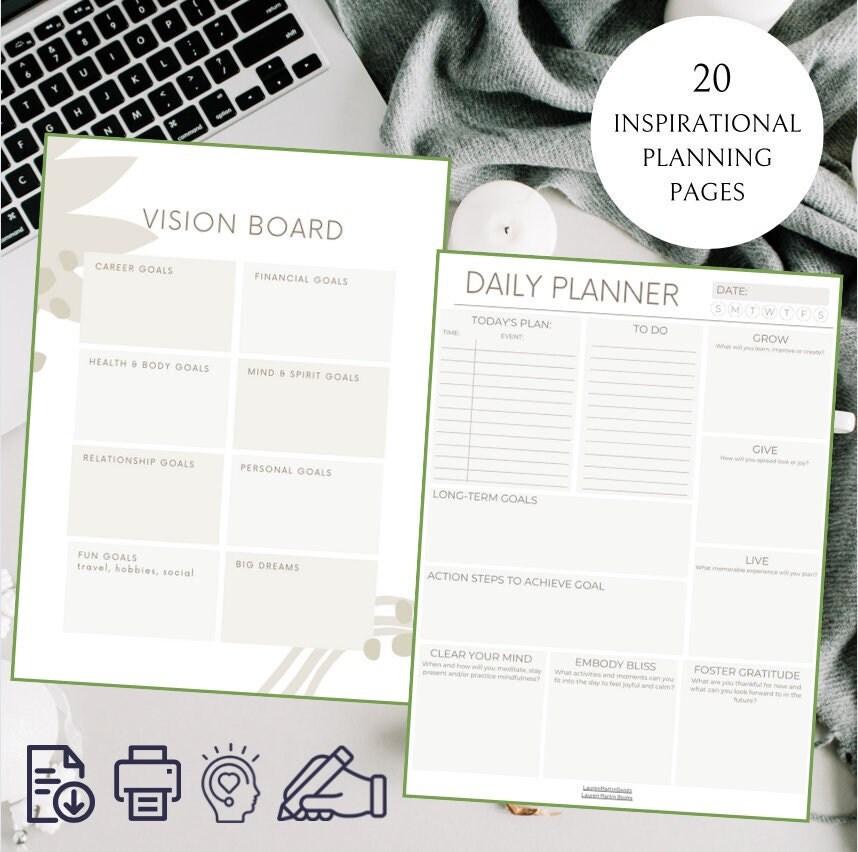 Daily Planner Printable Inspirational Goals Planner Monthly Calendar ...