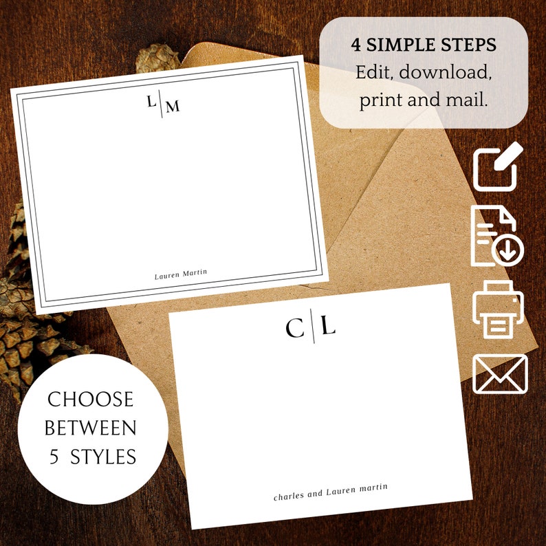 Printable Personalized Stationery Sets Editable Monogrammed Cards DIY ...