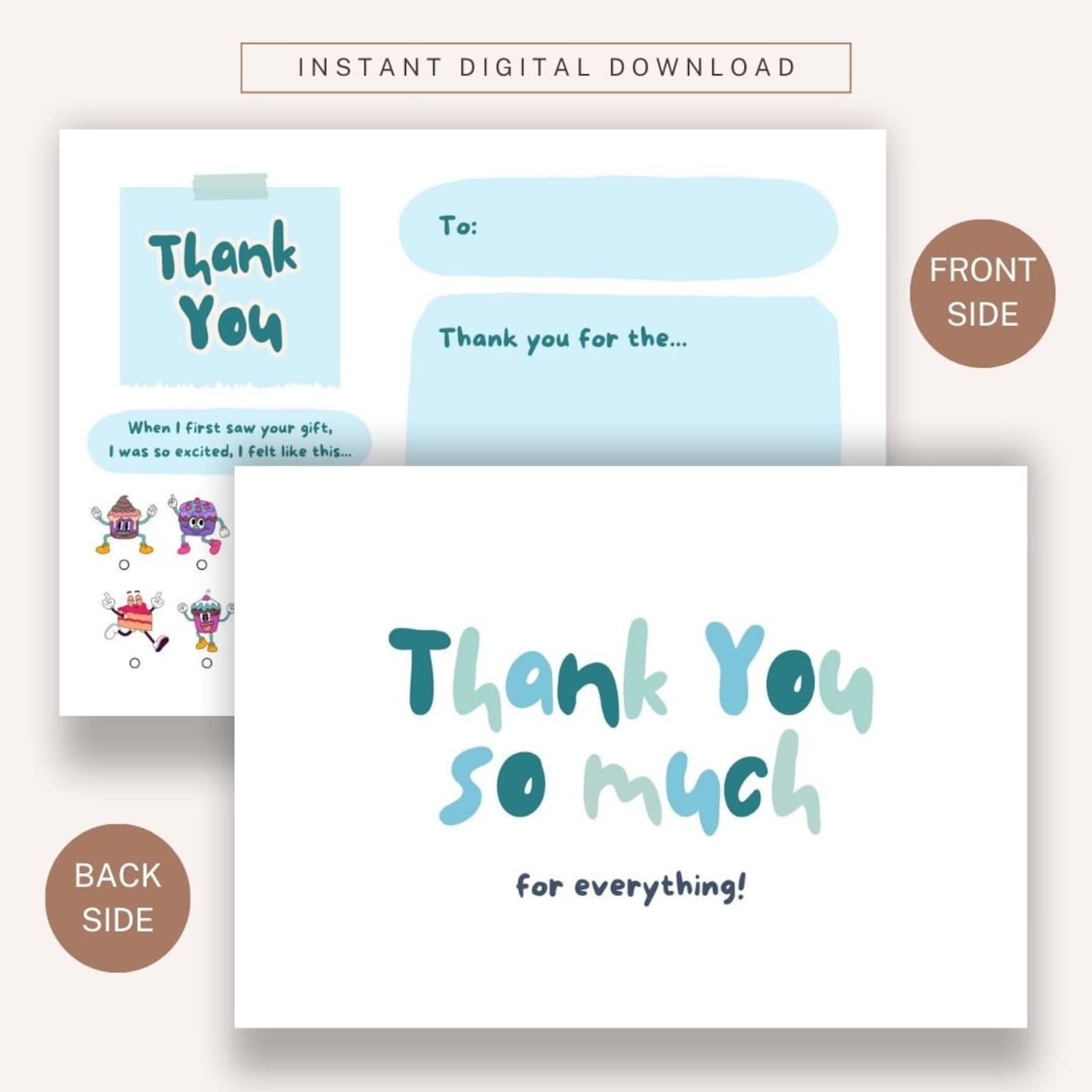 Kids Birthday Thank You Note Card, Printable Fill in the Blank Kids ...