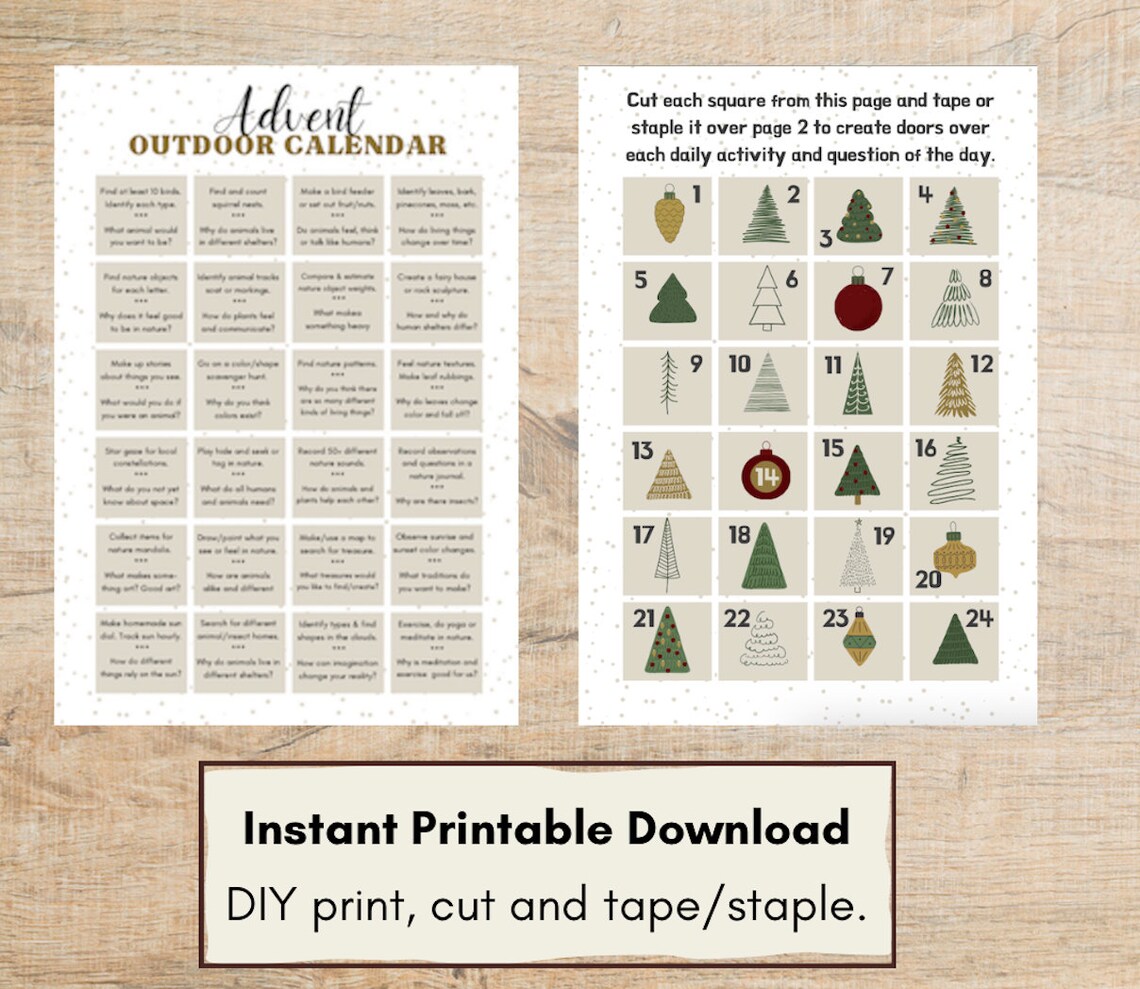 Printable Nature Advent Calendar, Outdoor Activities, Christmas ...