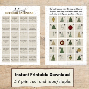 Printable Outdoor Nature Advent Calendar for Kids and Families, DIY ...