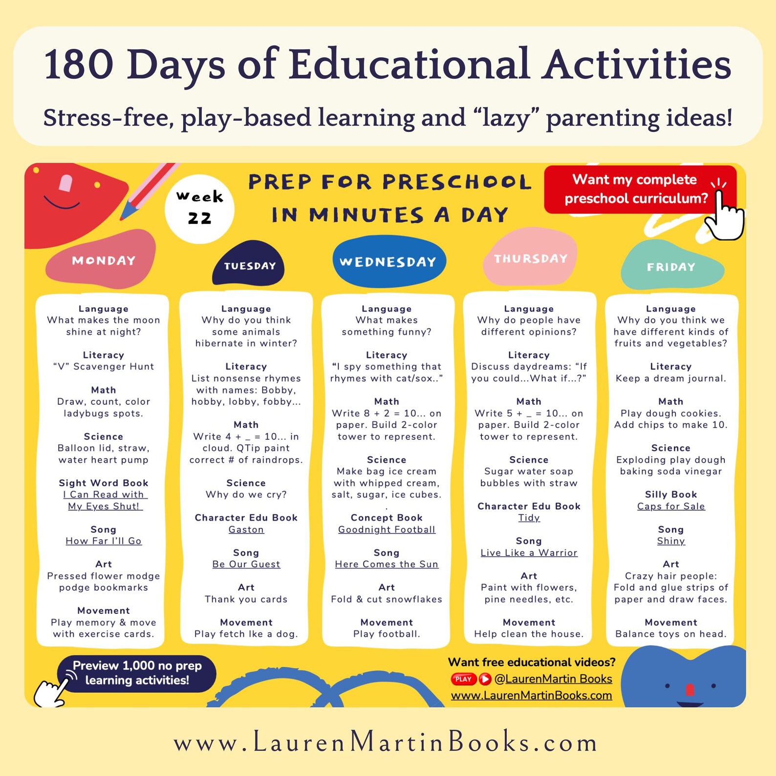 180-day Preschool Curriculum | Play-based Learning Activities (digital ...