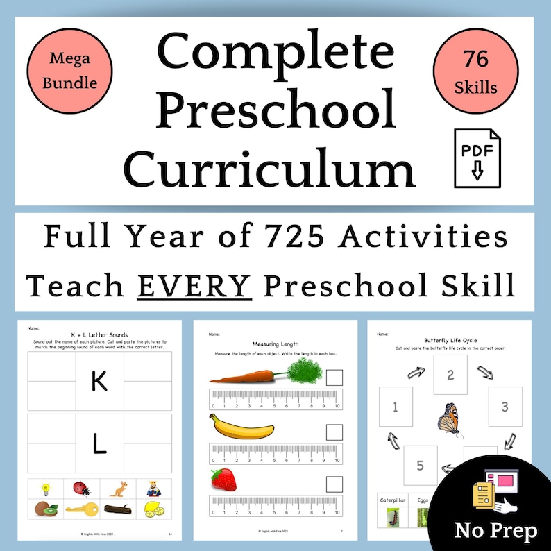 Preschool Curriculum: Full Year Pre-k Printable Activities (PDF) - Etsy
