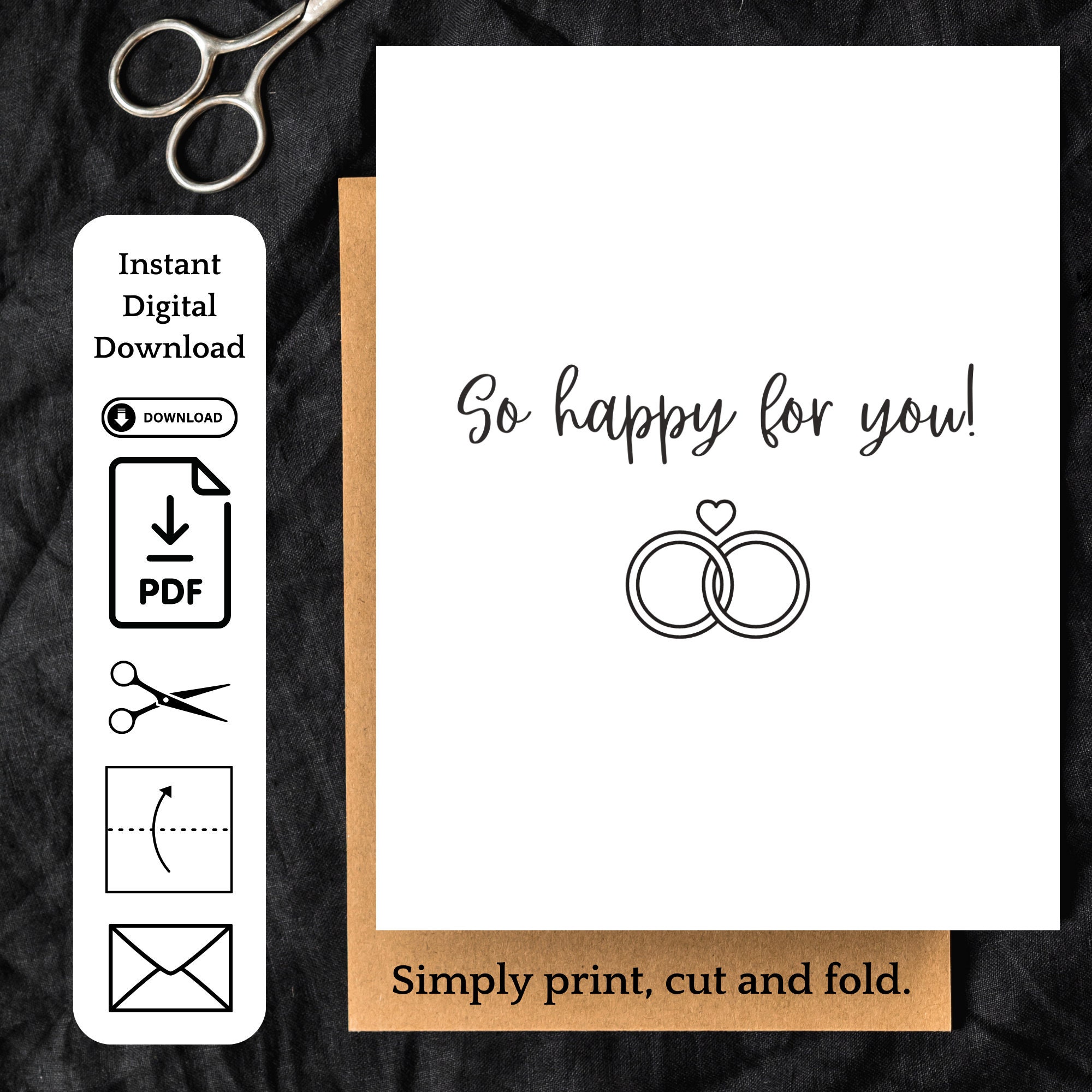 So Happy for You Interlocking Wedding Rings Printable DIY Card for ...