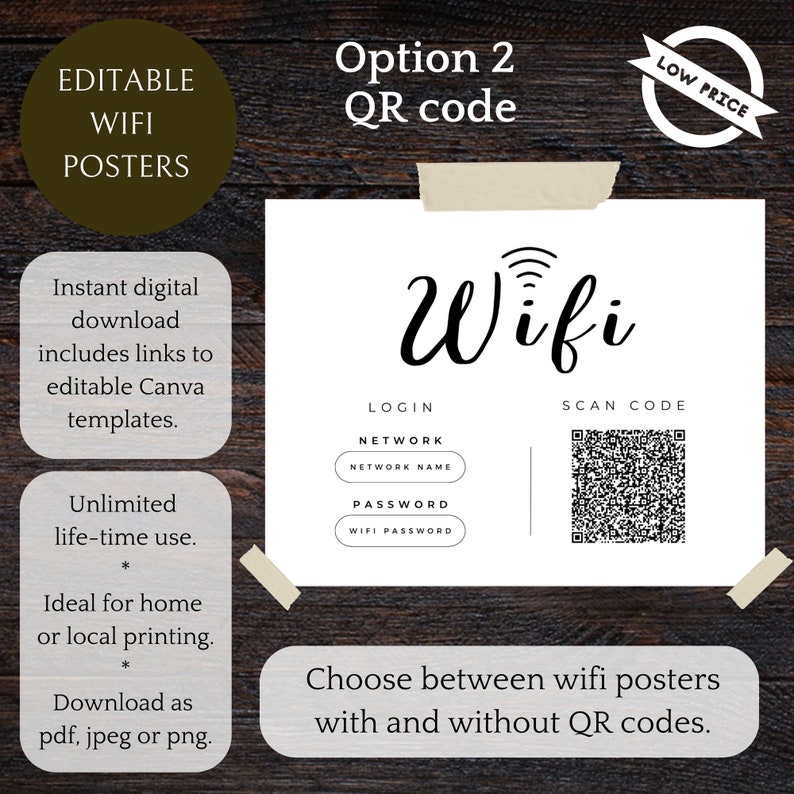 WIFI Sign Printable, Downloadable Poster, Internet Network and Password ...