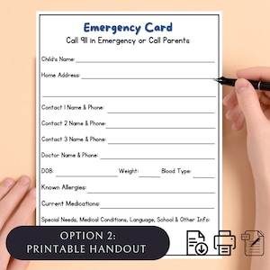 Emergency Contact and Medical Information Card for Kids | Child Safety ...