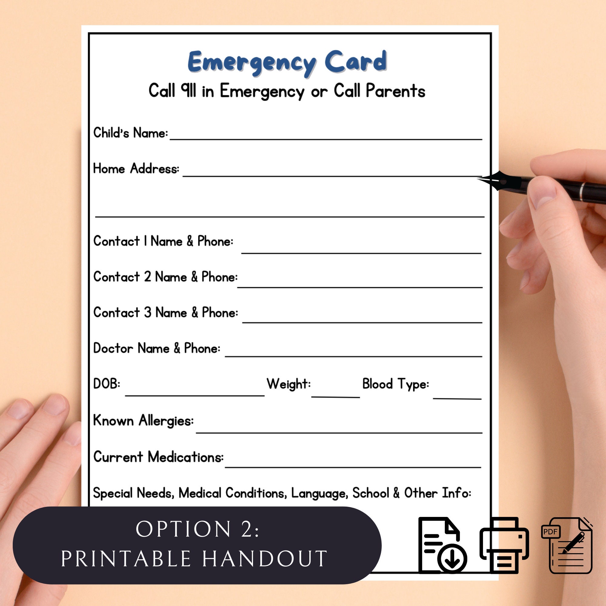 Emergency Contact and Medical Information Card for Kids | Child Safety ...