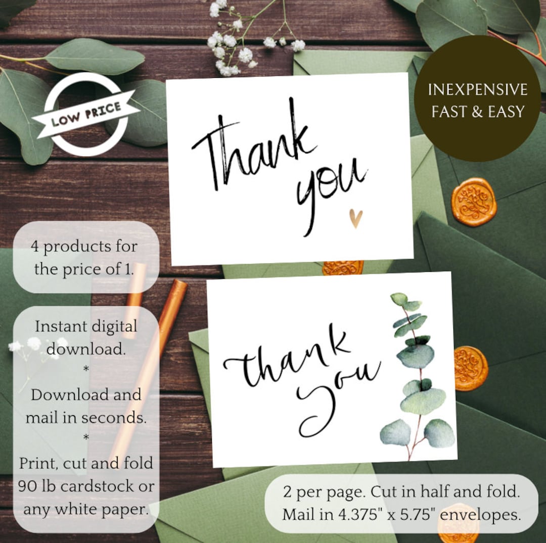 Thank You Cards Printable Set - Etsy