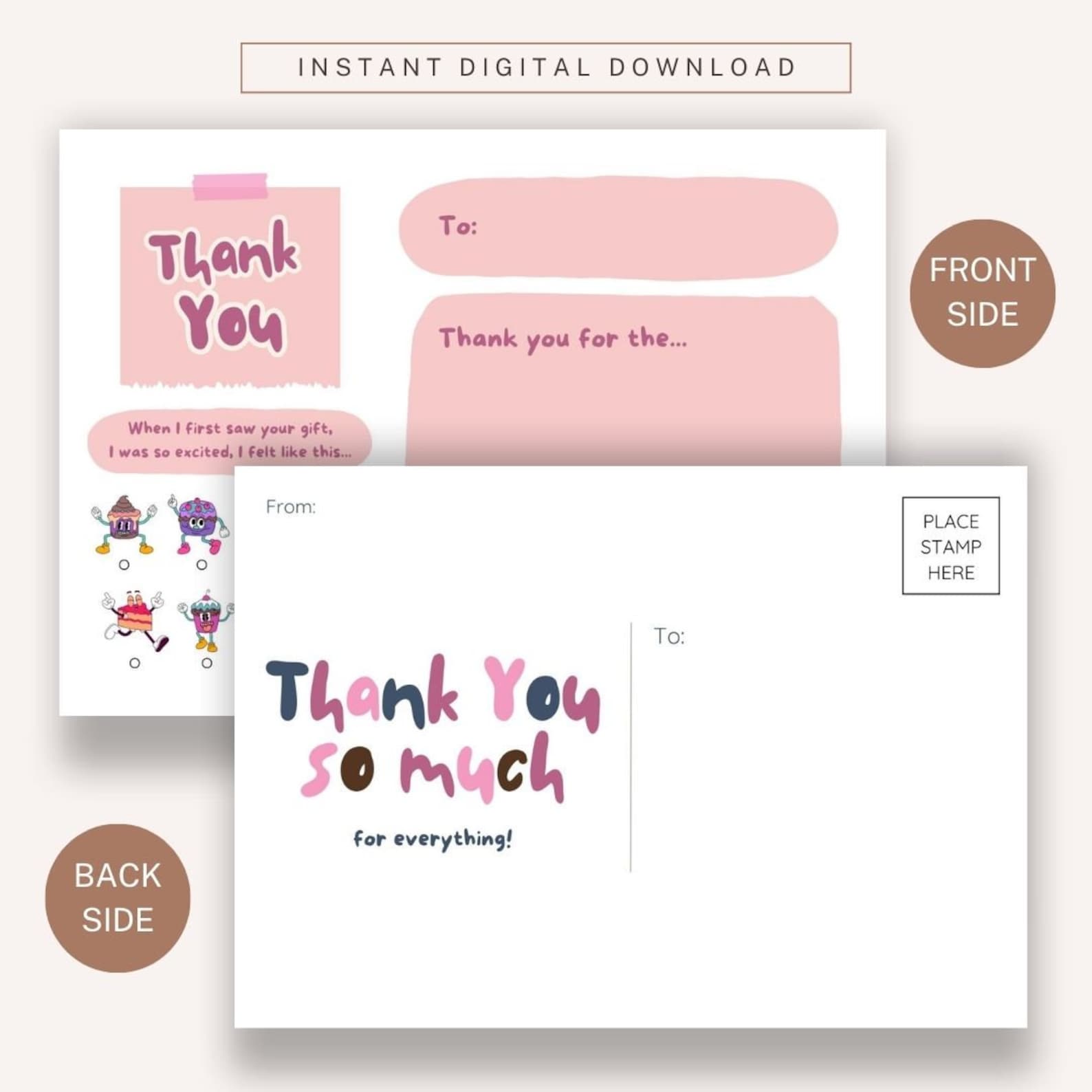 Kids Birthday Thank You Note Card, Printable Fill in the Blank Kids ...