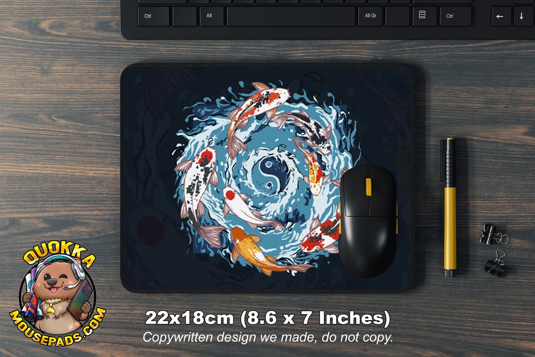 Koi Fish Swimming Upstream Yin Yang Design square Mousepad 22x18cm 8.6 ...