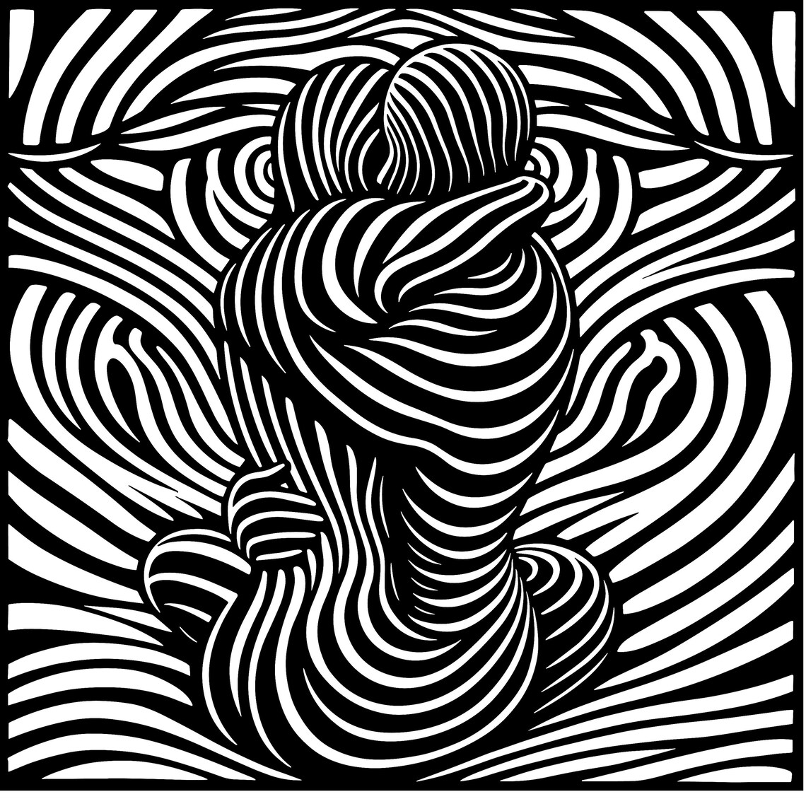 The Hug – Op Art Linocut Illustration | Abstract Black and White ...