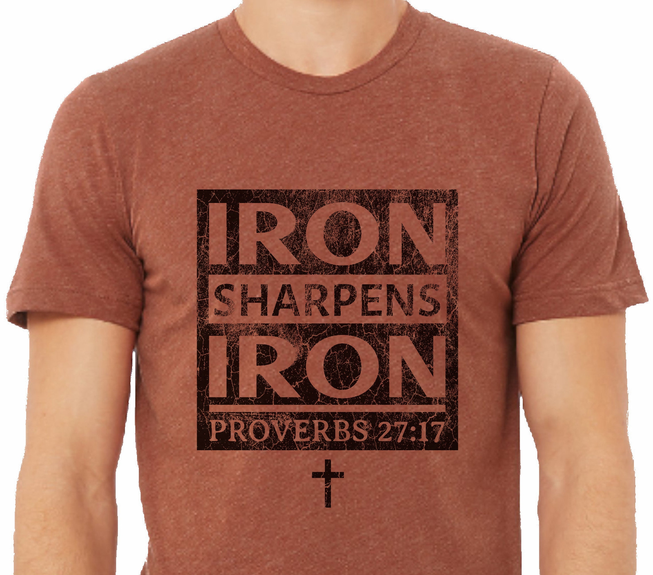Mens Iron Sharpens Iron Proverbs Bible Tshirt, Christian Dad Faith Tee ...