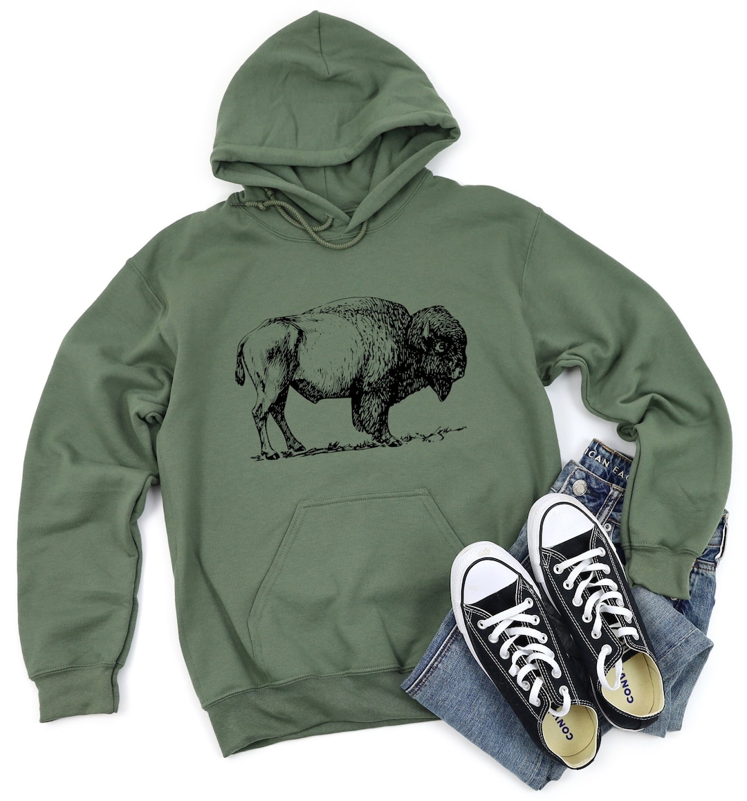 Graphic Buffalo Hooded Sweatshirt, Bison Hoodie - Etsy