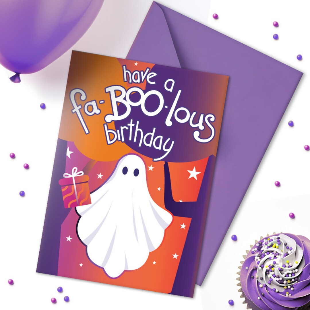 Faboolous Birthday Card Spooky Ghost Purple Greeting Halloween ...