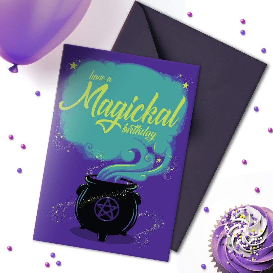 Have A Magickal Birthday Card Magic Spell Cauldron A5 Greeting Purple ...