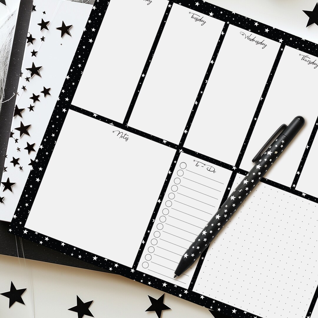 Black Stars Weekly Planner - A4 Desk Pad Organizer 55 Pages - Undated ...