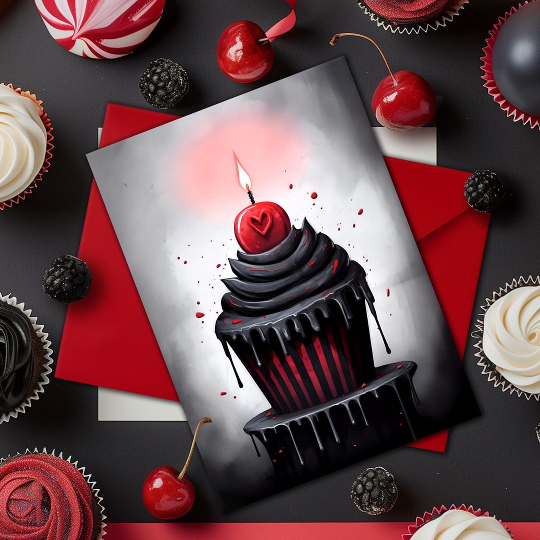 Deadly Treats Cupcake Card A5 Alternative Spooky Birthday Greeting Dark ...