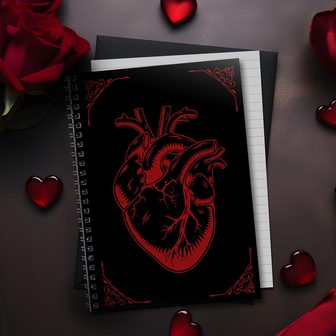 Little Black Heart Notebook A5 Wirebound Ruled Journal Dark Gothic ...