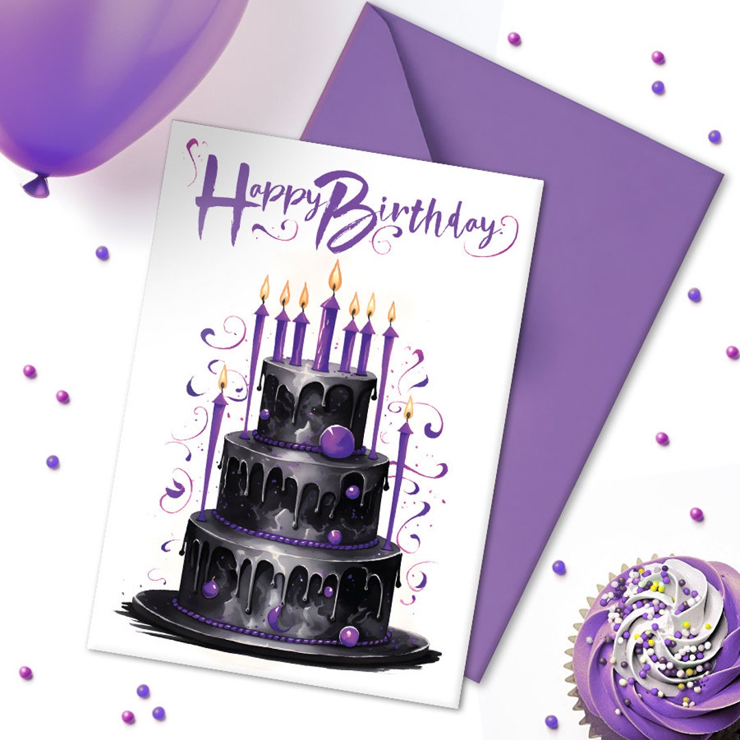 Gothic Cake Birthday Card Purple A5 Alternative Spooky Happy Birthday ...