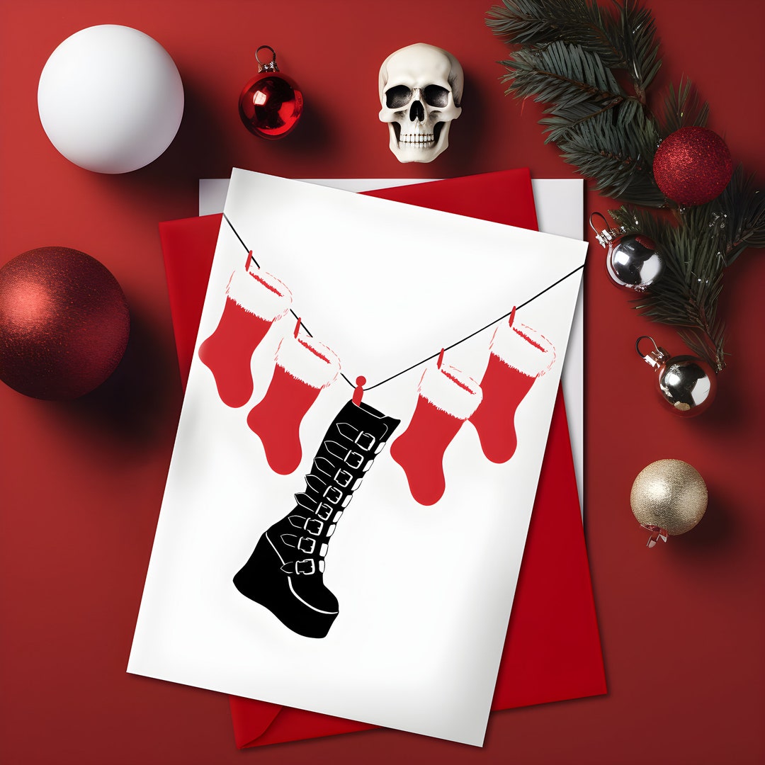 Goth Boot Christmas Card Platform Demonia Santa Stocking Season's ...