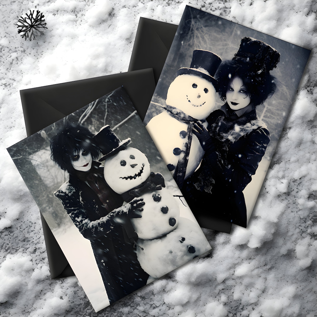 2 Gothic Snowman Christmas Cards Blank Victorian Couple Xmas - Etsy