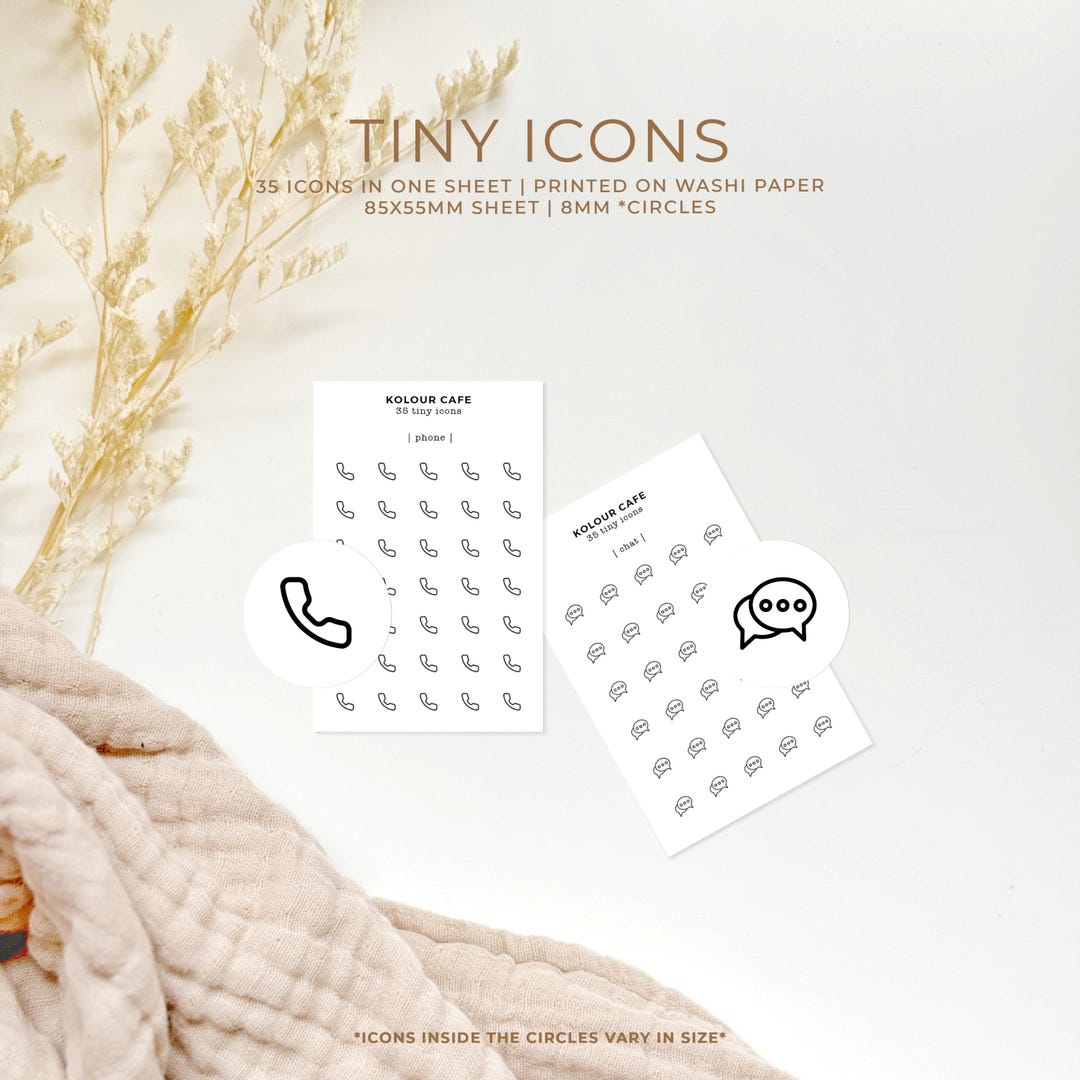 Mini Icon Stickers - Phone Call | Chat | Text | Minimalist Planner Icon ...