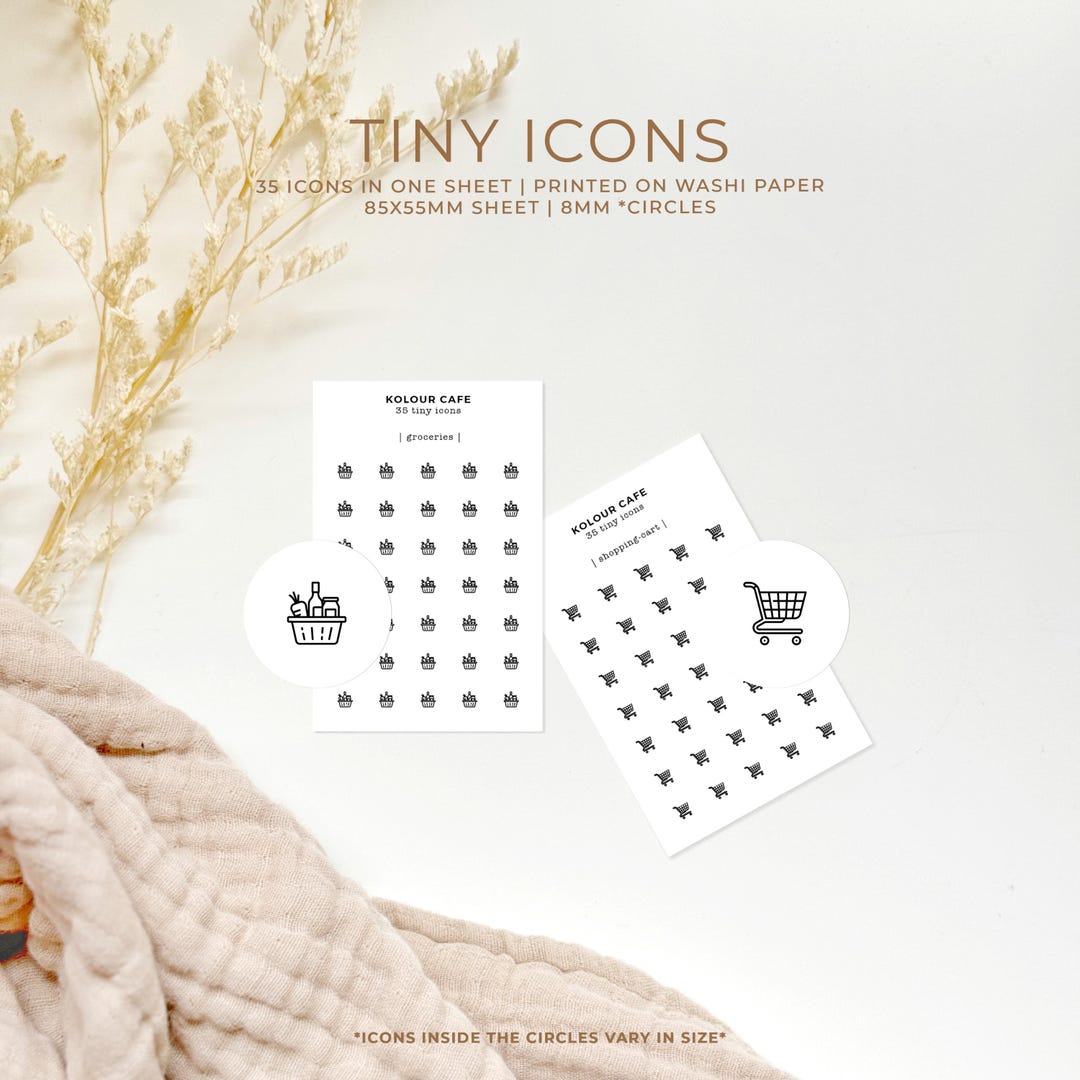 Mini Icon Stickers - Grocery Shopping Cart | Minimalist Planner Icons ...