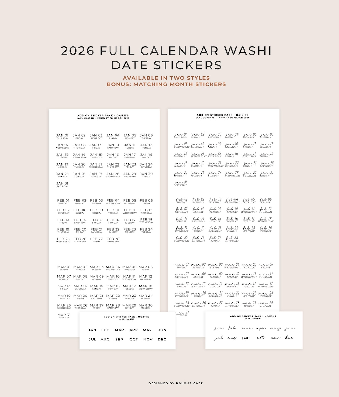 2026 Date Stickers | Fits KAKU Book Daily Pages | Washi Date Stickers ...