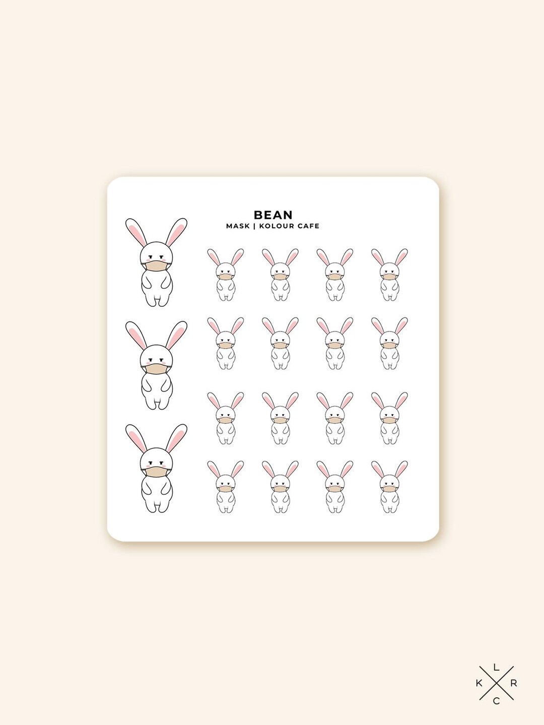 Wearing Face Mask B078 Cute Character Sticker | Bean Bunny | Kawaii ...