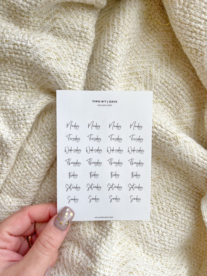 Days of the Week Stickers Planner Stickers Date Calendar - Etsy