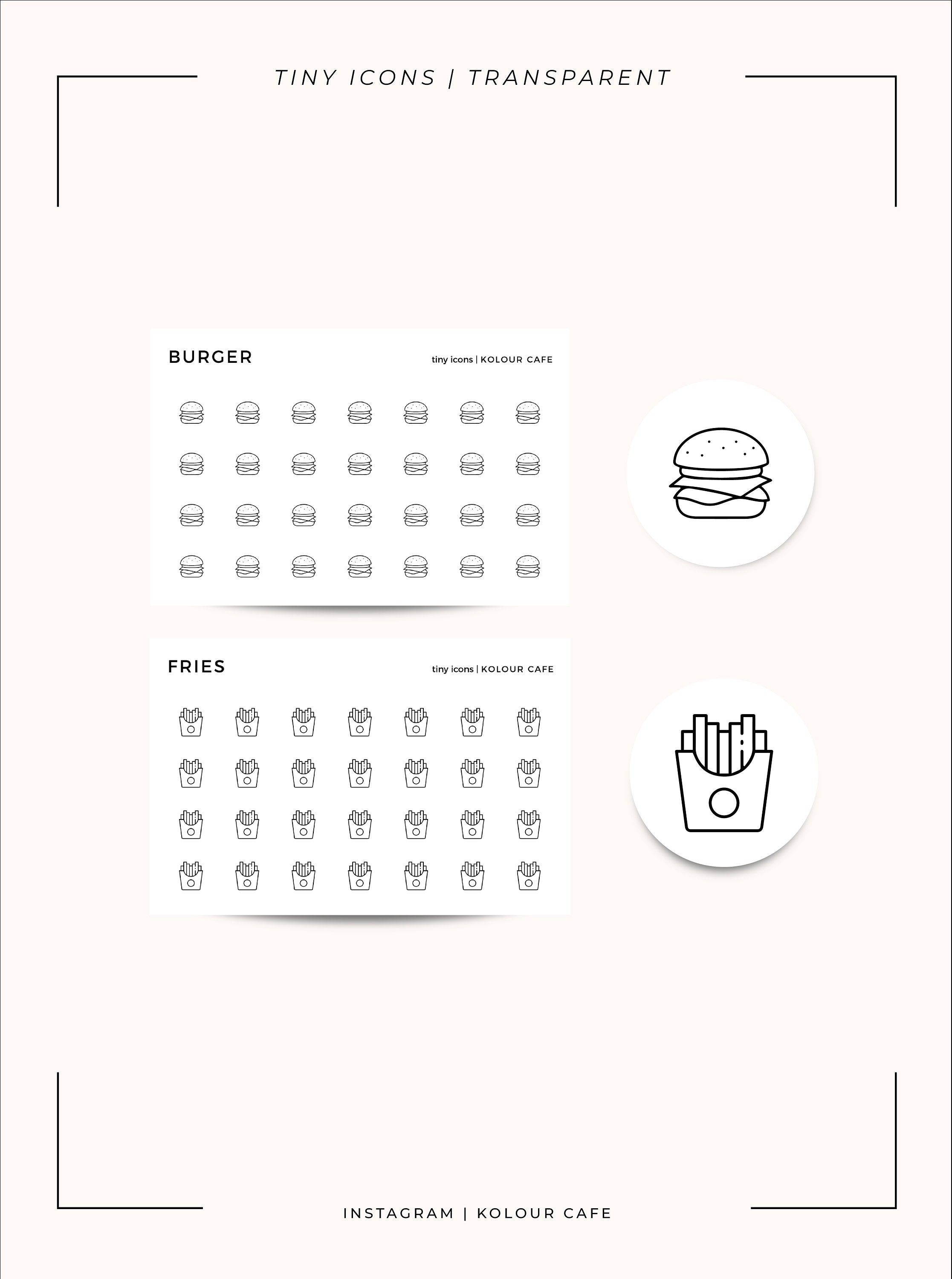 Mini Icon Stickers Burgers Fries Minimalist Planner | Etsy