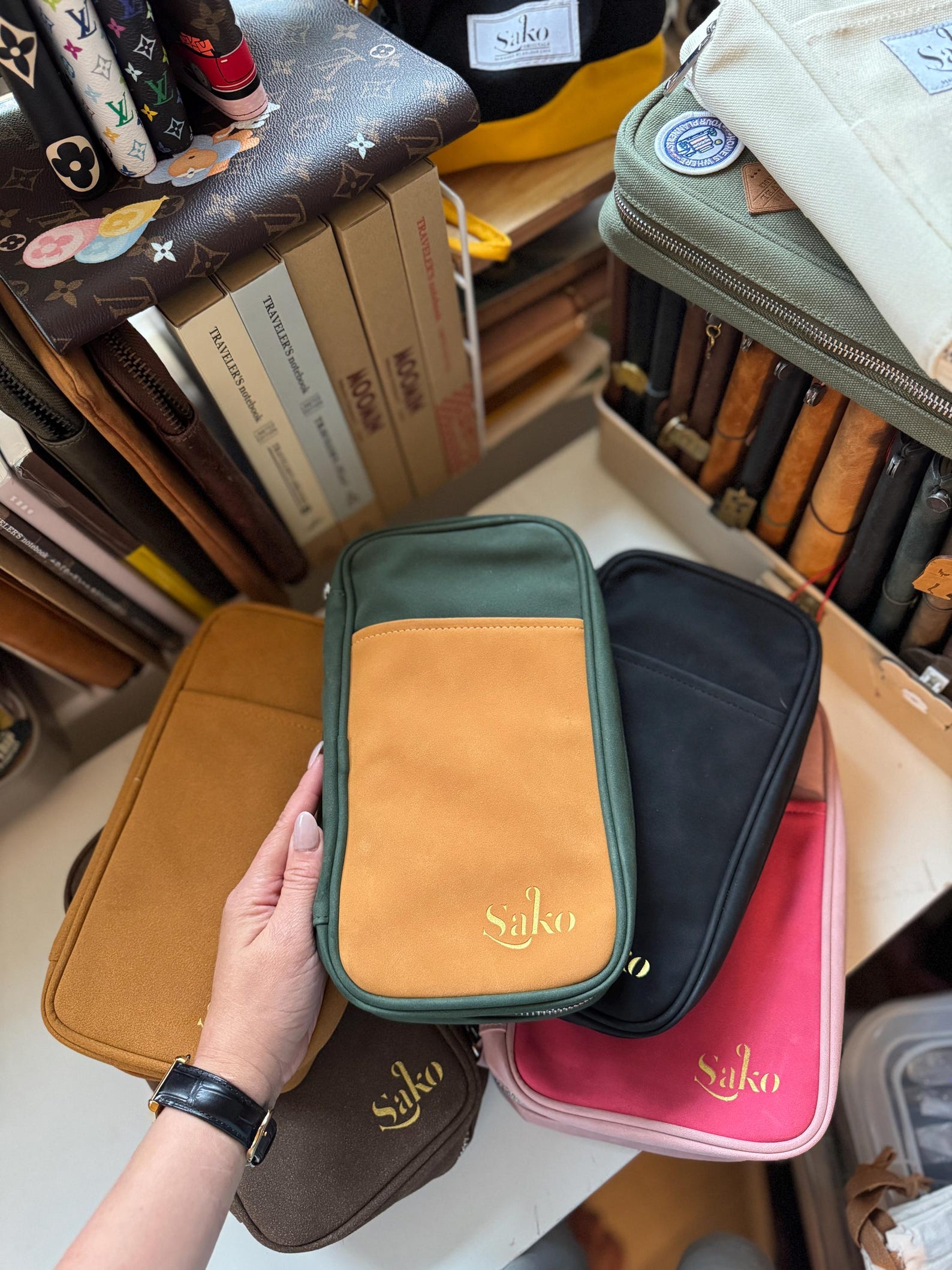 Traveler's Notebook Pouch | Sencha | Faux Nubuck | Zipped Pencil Case ...