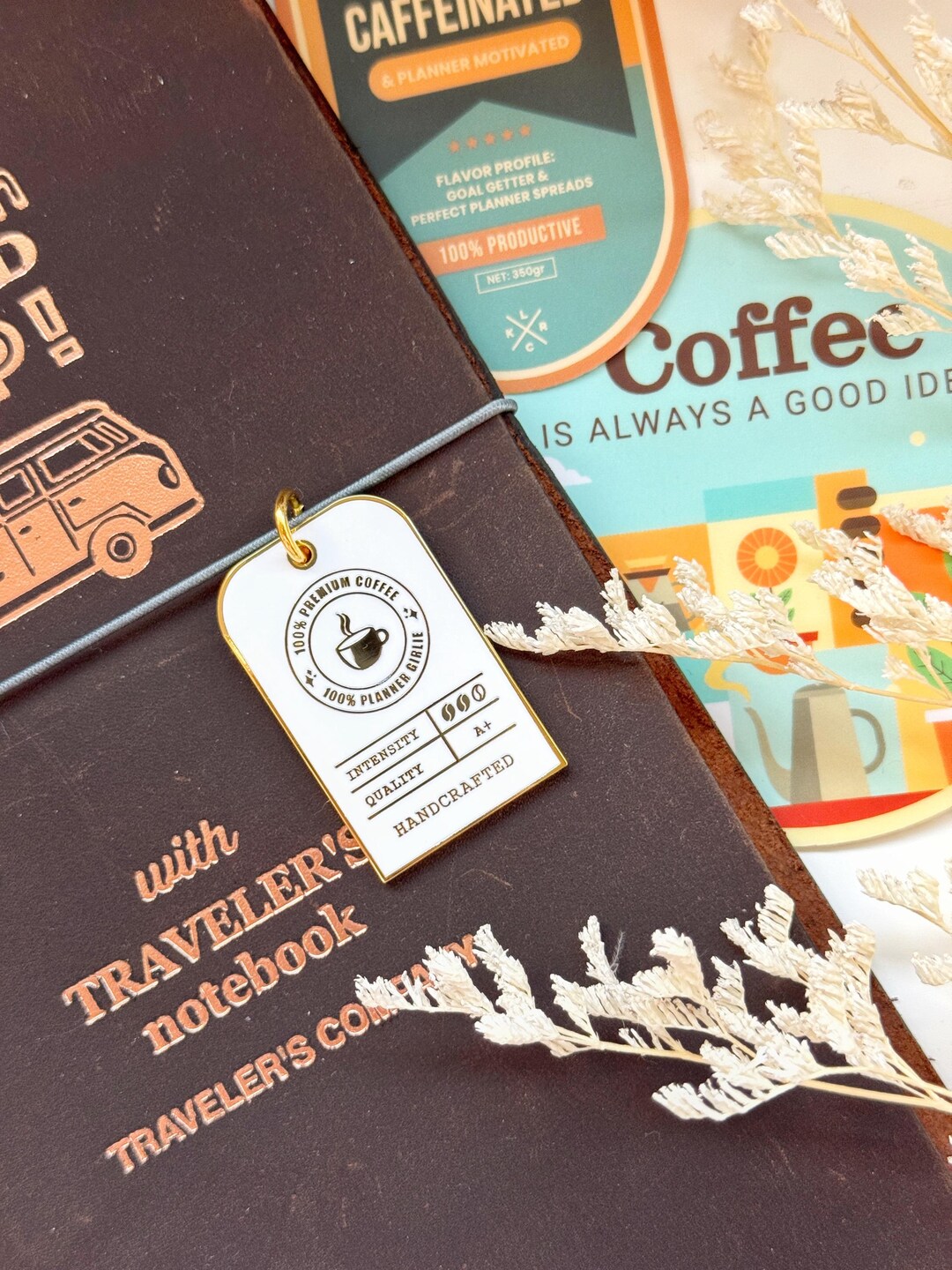 Coffee Tag Planner Charm | Traveler's Notebook Charm Keychain | Cafe ...