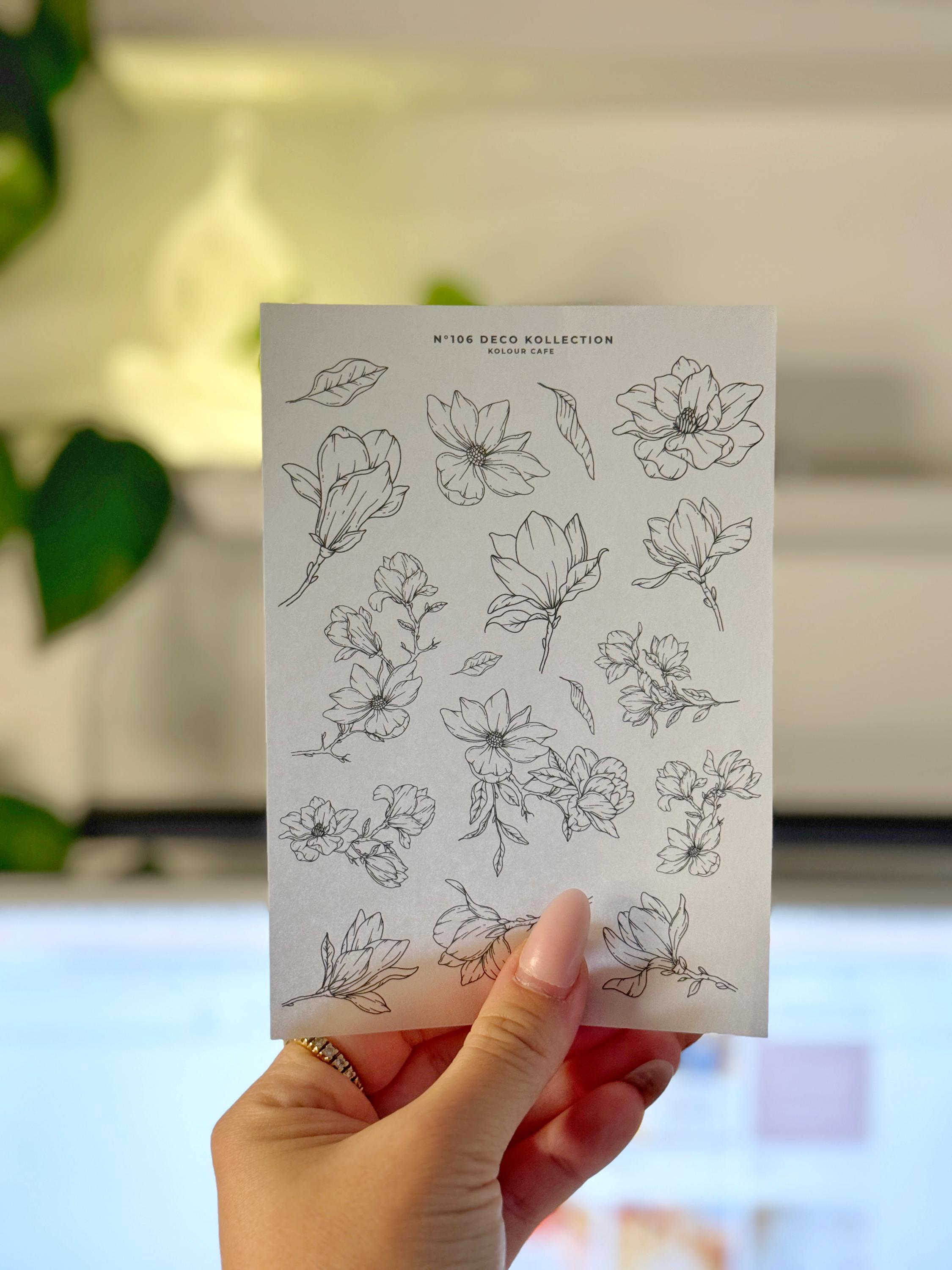 Floral Line Art Stickers | Monochromatic Flower Decor Sticker Sheets ...