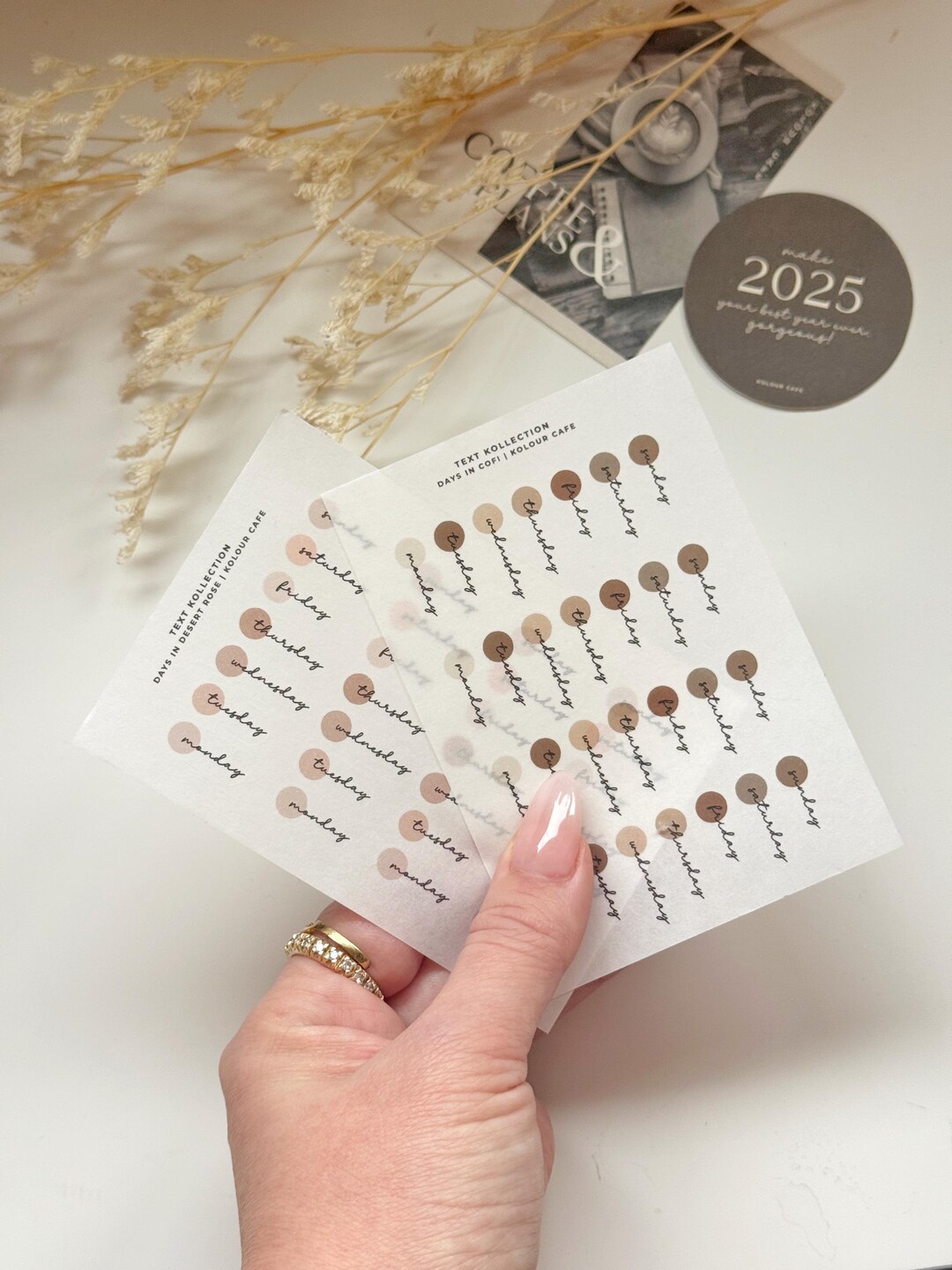 Days of the Week Text Stickers | Minimalist Neutral & Pink Planner Dots ...