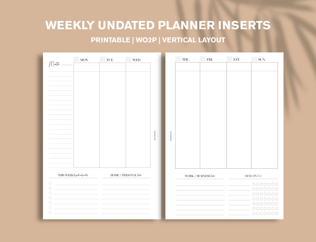 PRINTABLE Weekly Vertical Planner Inserts A5 Undated Weekly Inserts ...