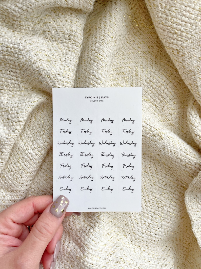 Days of the Week Stickers Planner Stickers Date Calendar - Etsy