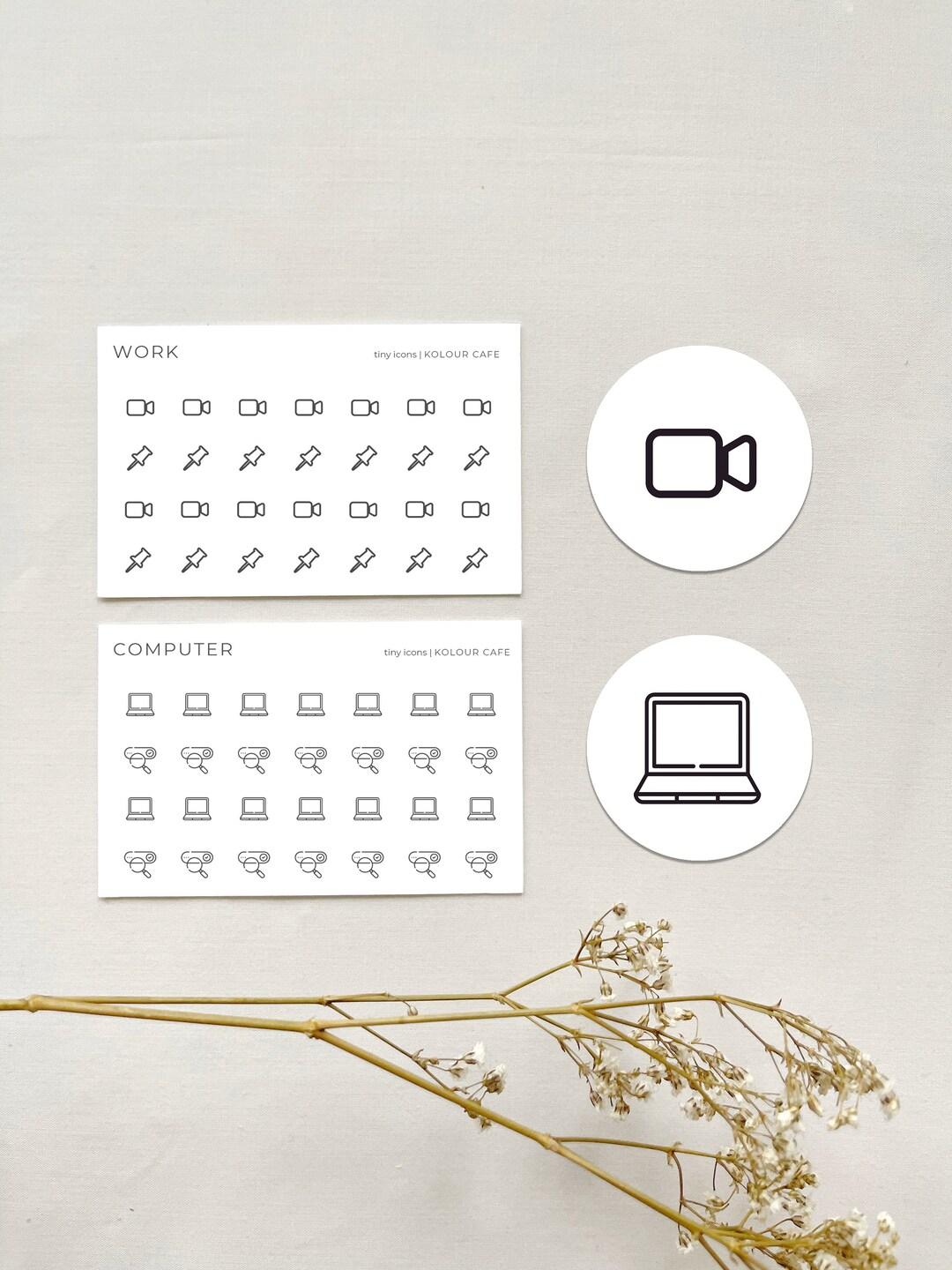 Mini Icon Stickers Work Computer Minimalist Planner - Etsy