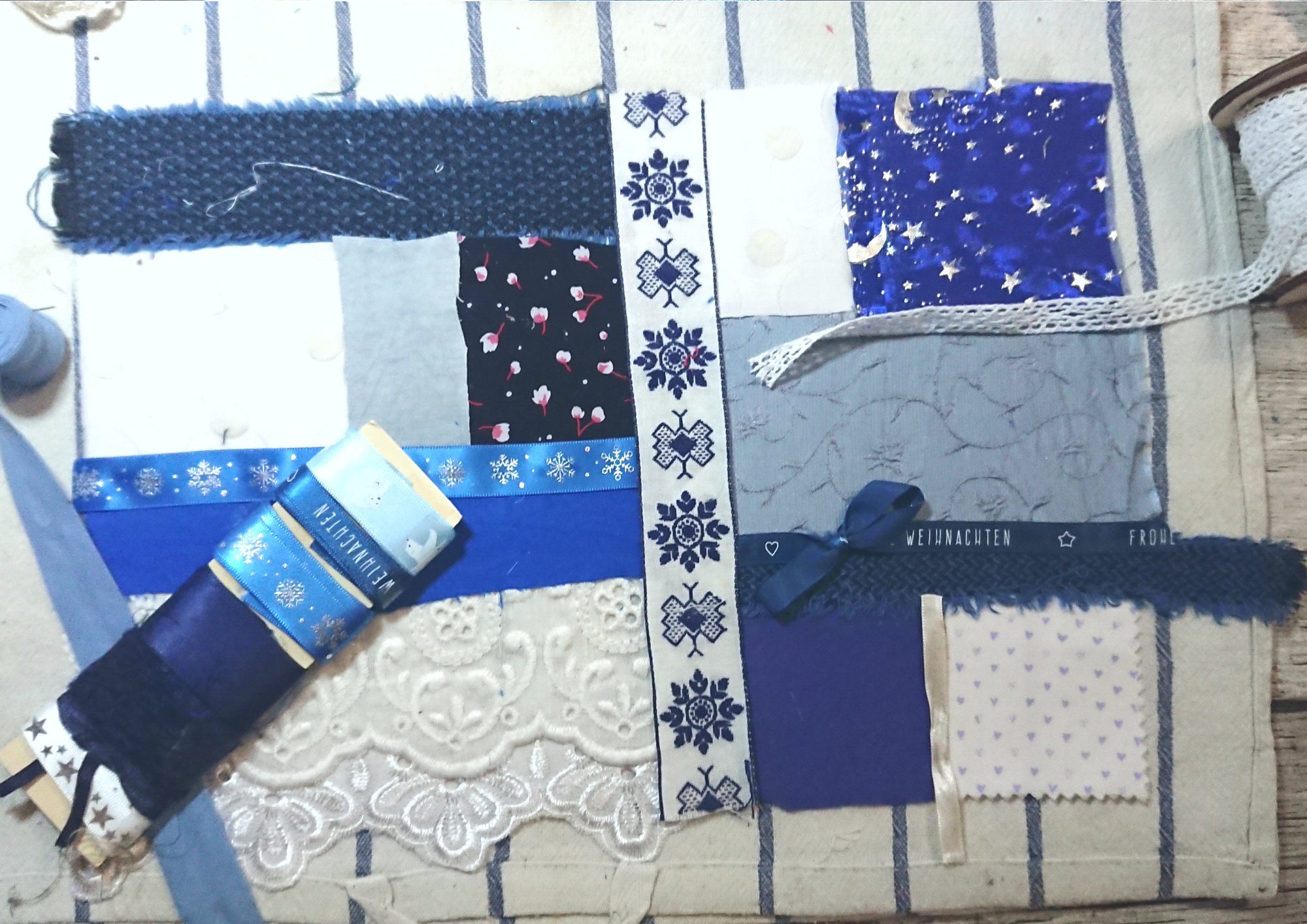 Blue Winter Textile Patchwork Book Cover From Repurposed - Etsy