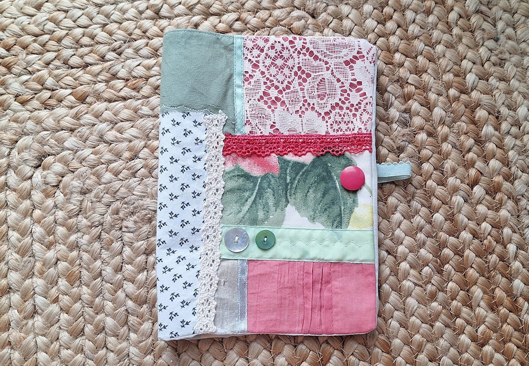 Pastel Pink and Green Textile Patchwork Book Cover / Notebook Cover ...