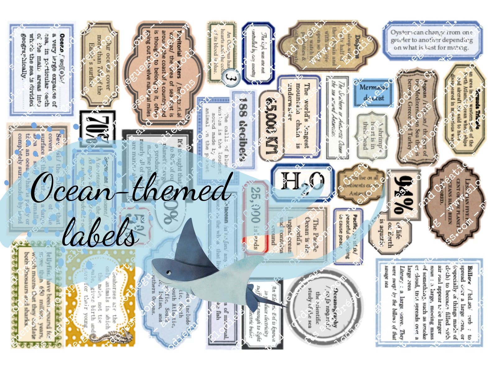 Ocean Themed Labels - for Junk Journaling, Scrapbooking, Cards and ...