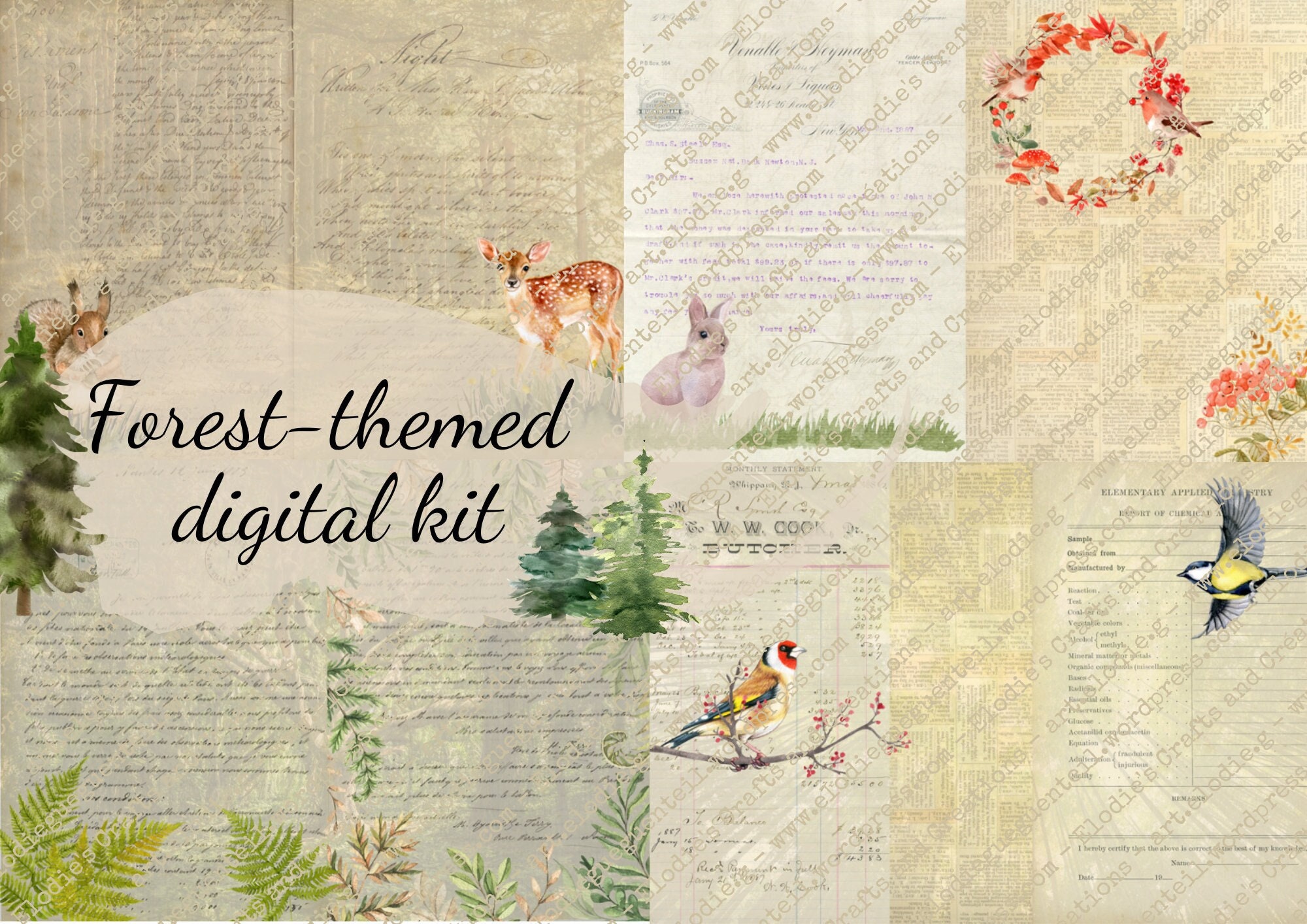 FOREST THEMED DIGIKIT Printable / Digital Download, Background Images ...