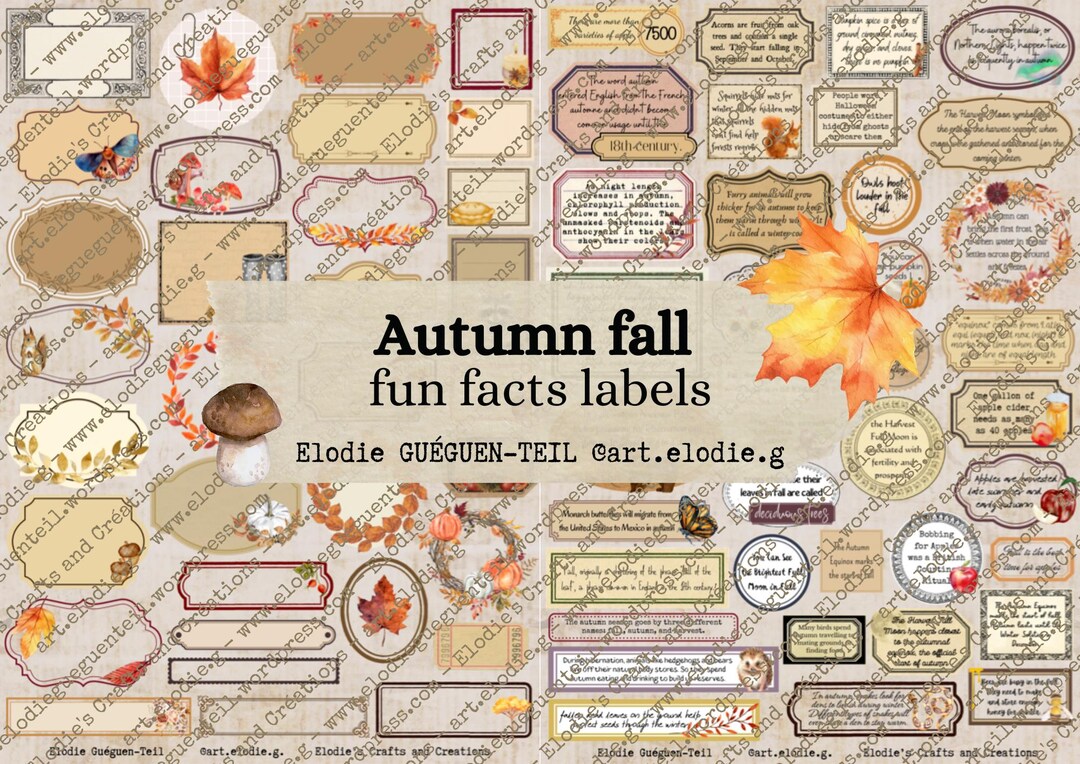 71 Autumn Fun Facts Labels - 2 Pages Fall-themed Fussy Cut, Printable ...