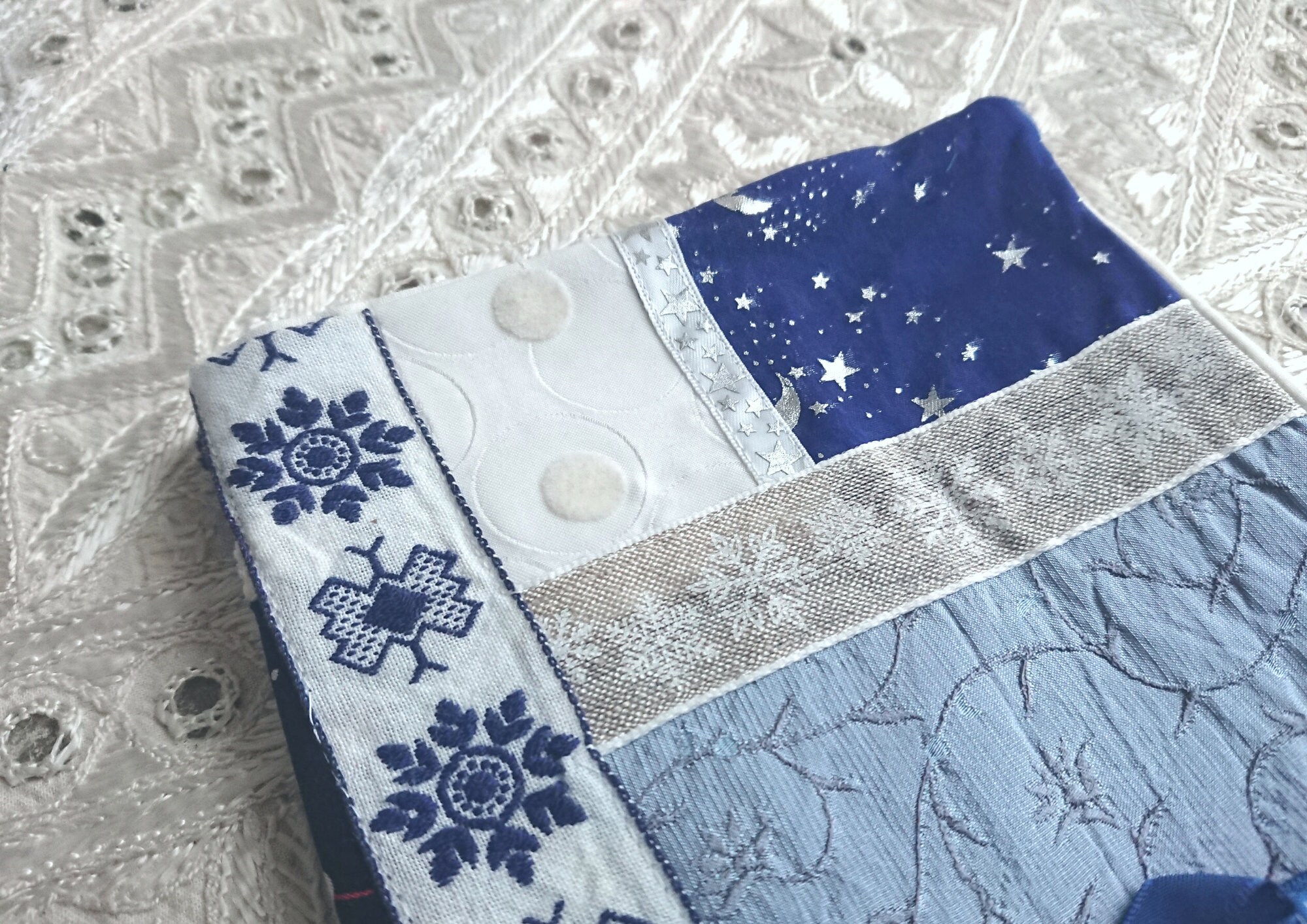 Blue Winter Textile Patchwork Book Cover From Repurposed - Etsy